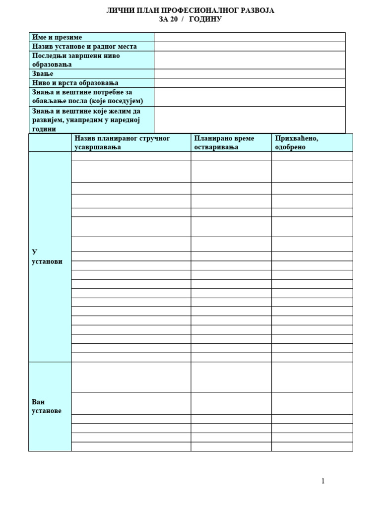 Licni Plan Prof - Razv. BLANKO | PDF