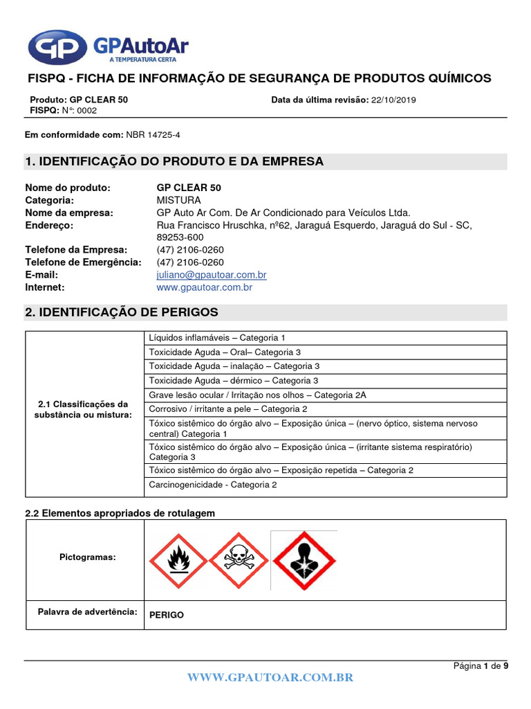 Fispq GHS GP Clear 50 Atual 10-2019 | PDF | Autoajuda
