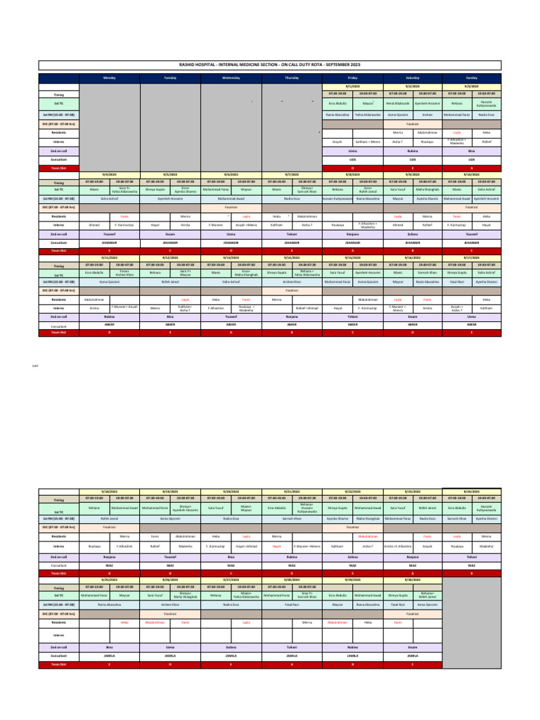 Medical On-Call Rota - September 2023 | PDF