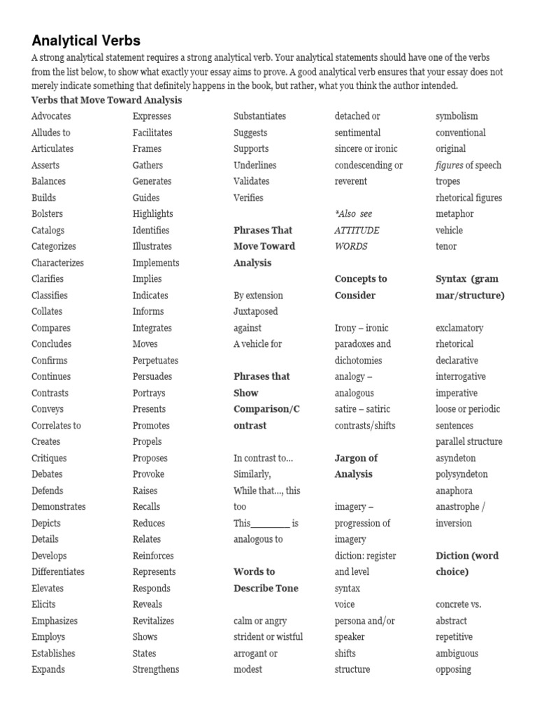 Analytical Verbs | PDF