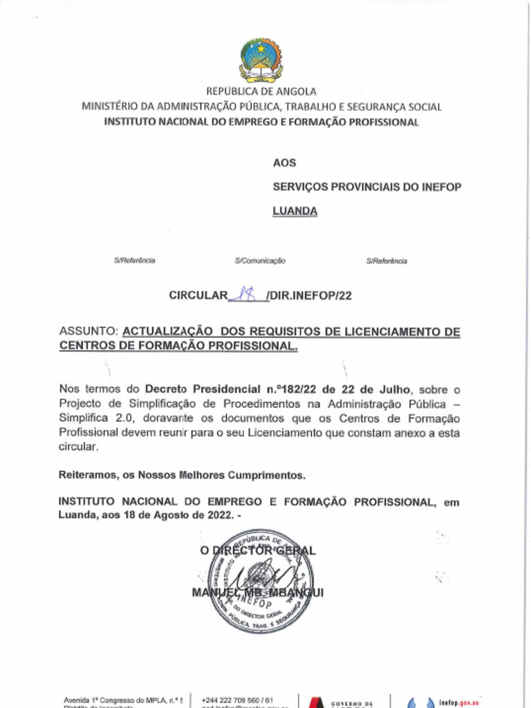 Licenciamento Centros Formação Angola | PDF | Tecnologia e Engenharia