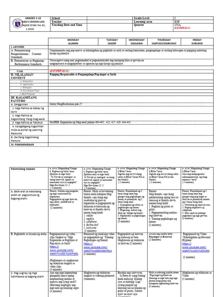 Esp 2 DLL Quarter 1 Week 4 | PDF