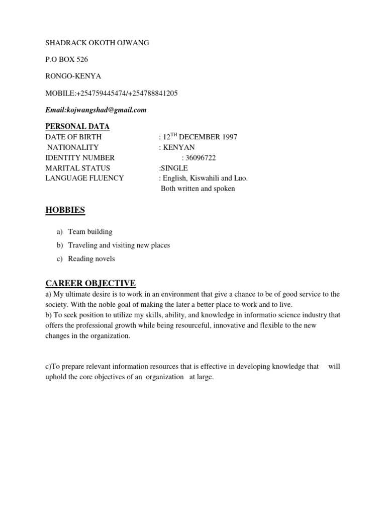Resume 1 | PDF | Kenya