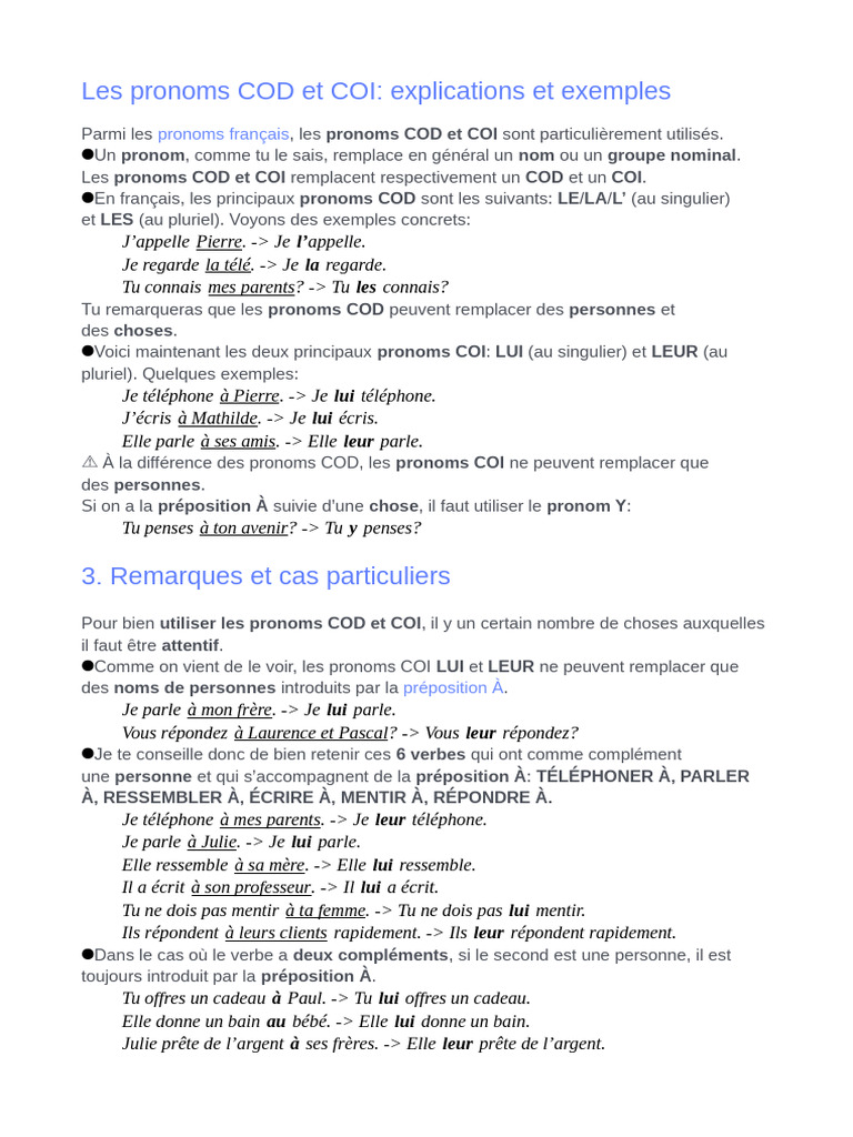 Pronoms Cod Et Coi - Explication | PDF