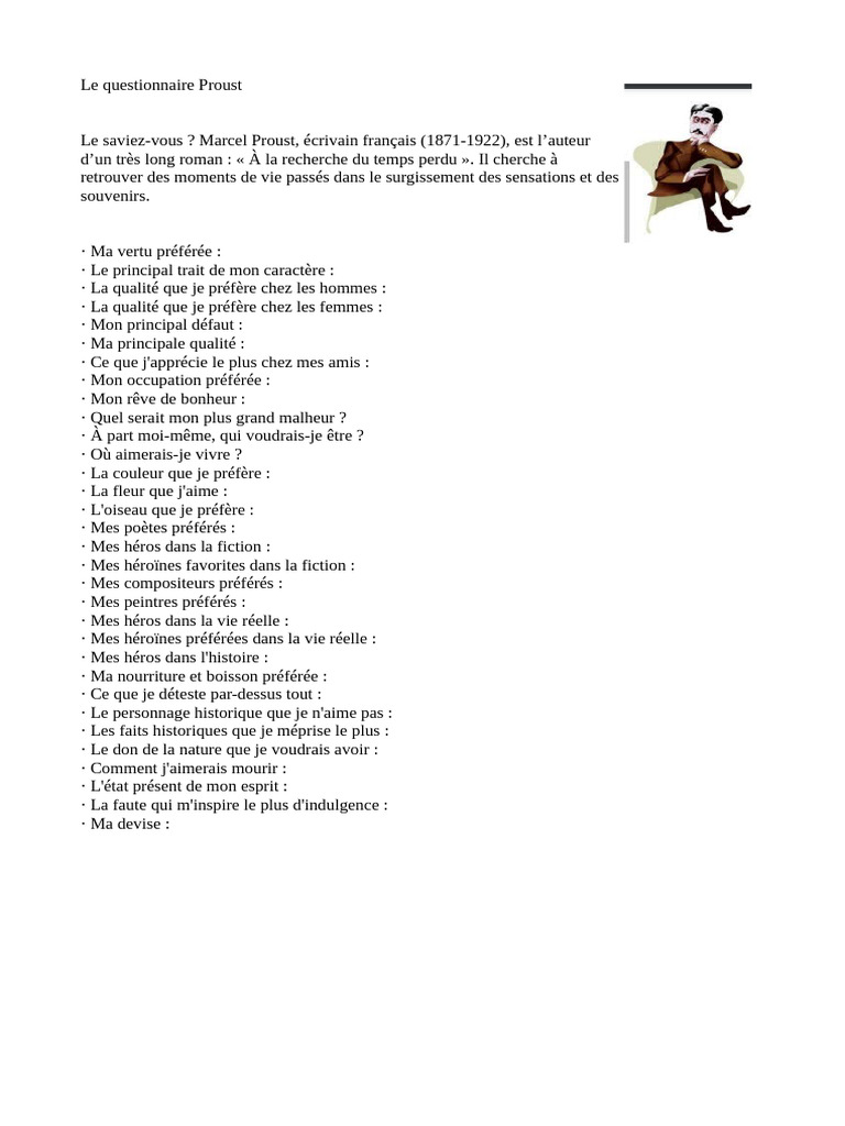 Questionnaire de Proust à compléter | PDF