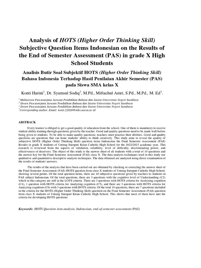 Artikel UAS Asesmen Konti Harini - Bahasa Inggris - REVISI | PDF | Educational Assessment ...