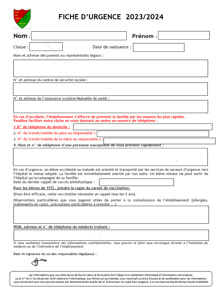 Fiche Urgence Reinscription Rs23-2 2 | PDF