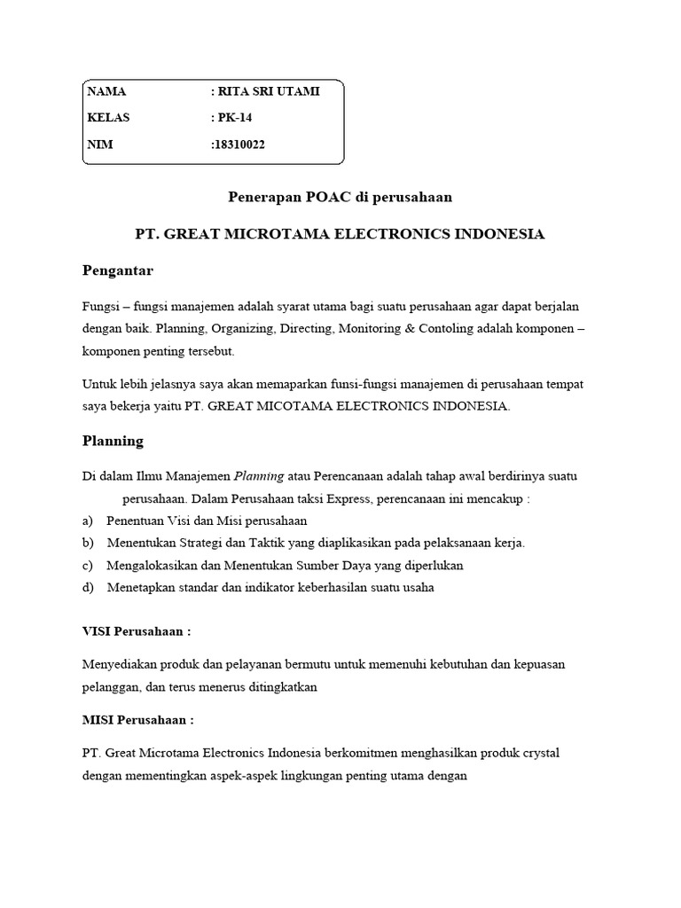 Penerapan POAC Di Perusahaan | PDF