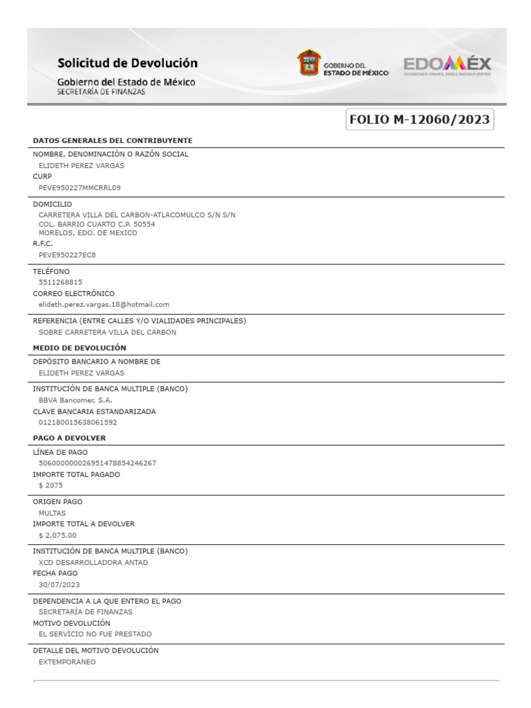 Solicitud Devolución | PDF