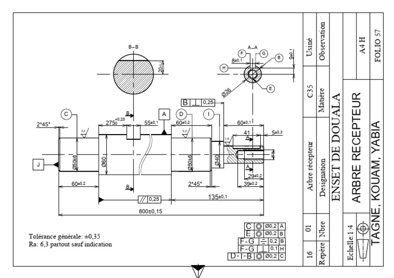 Tolérance Générale: 0,35 Ra: 6,3 Partout Sauf Indication: AA BB | PDF