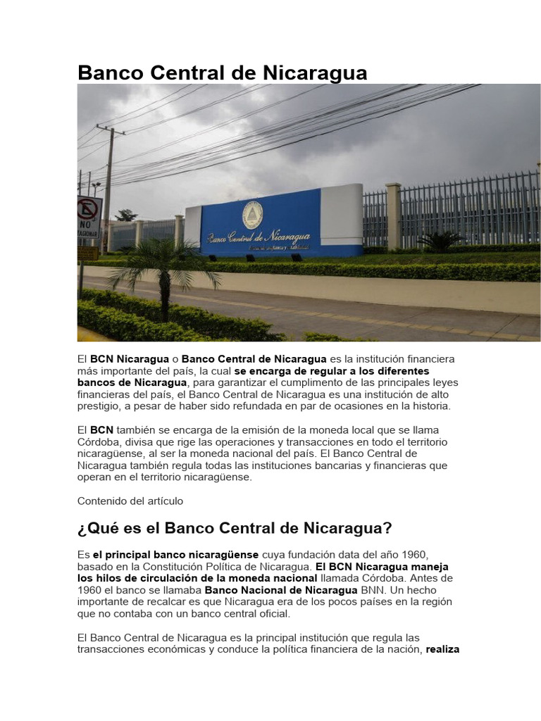 Banco Central de Nicaragua | PDF | Bancos centrales | Bancos