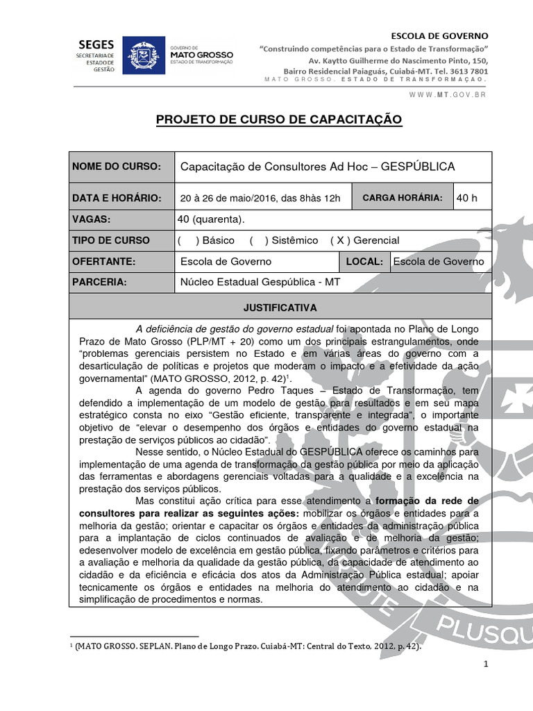 Modelo de Projeto para Curso de Capacitação No Setor Público | PDF