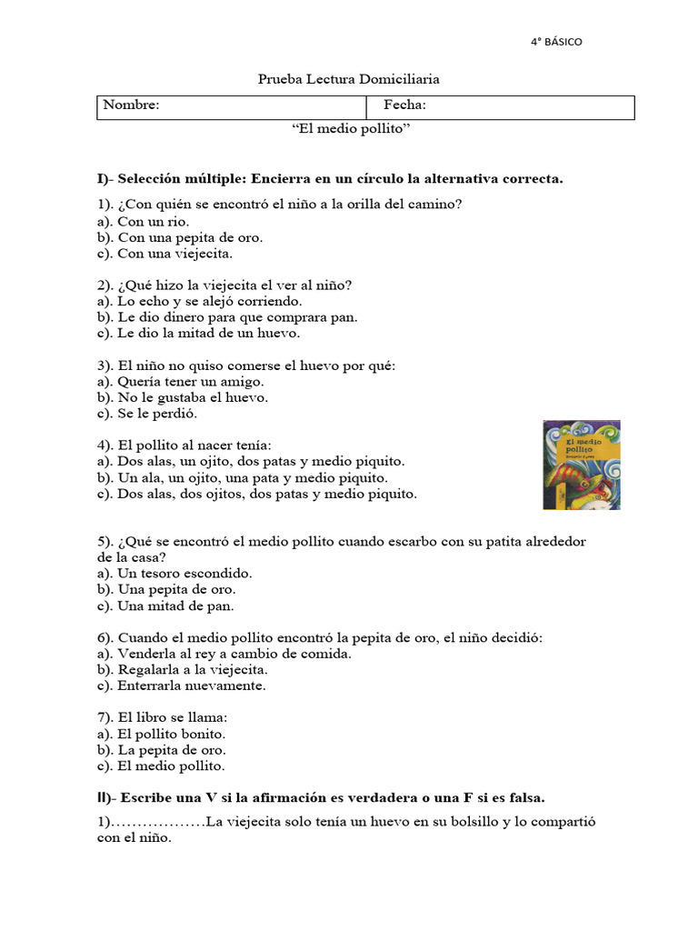 Prueba El Medio Pollito | PDF