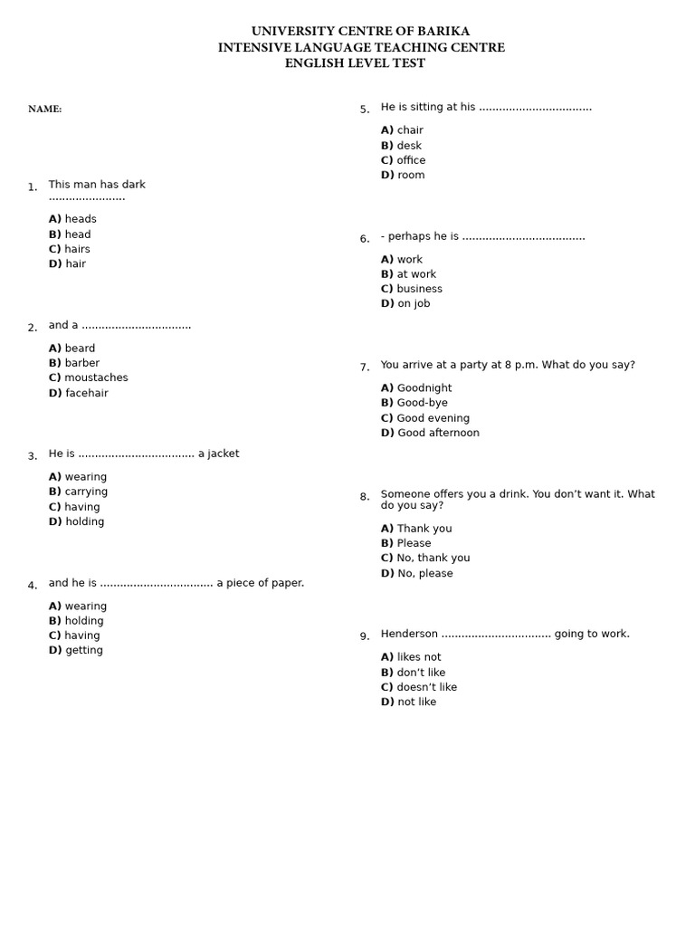 English Level Test | PDF