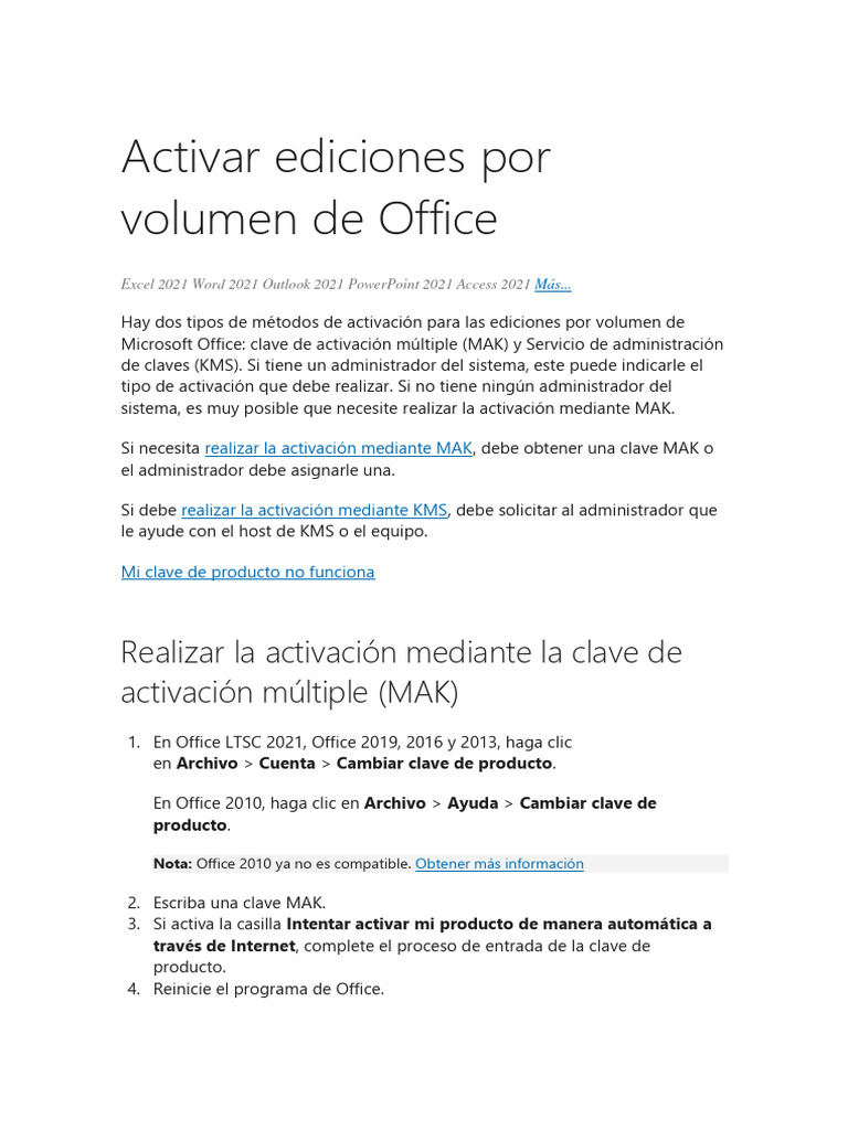 Activar Ediciones Por Volumen de Office | PDF | Microsoft Office | Microsoft