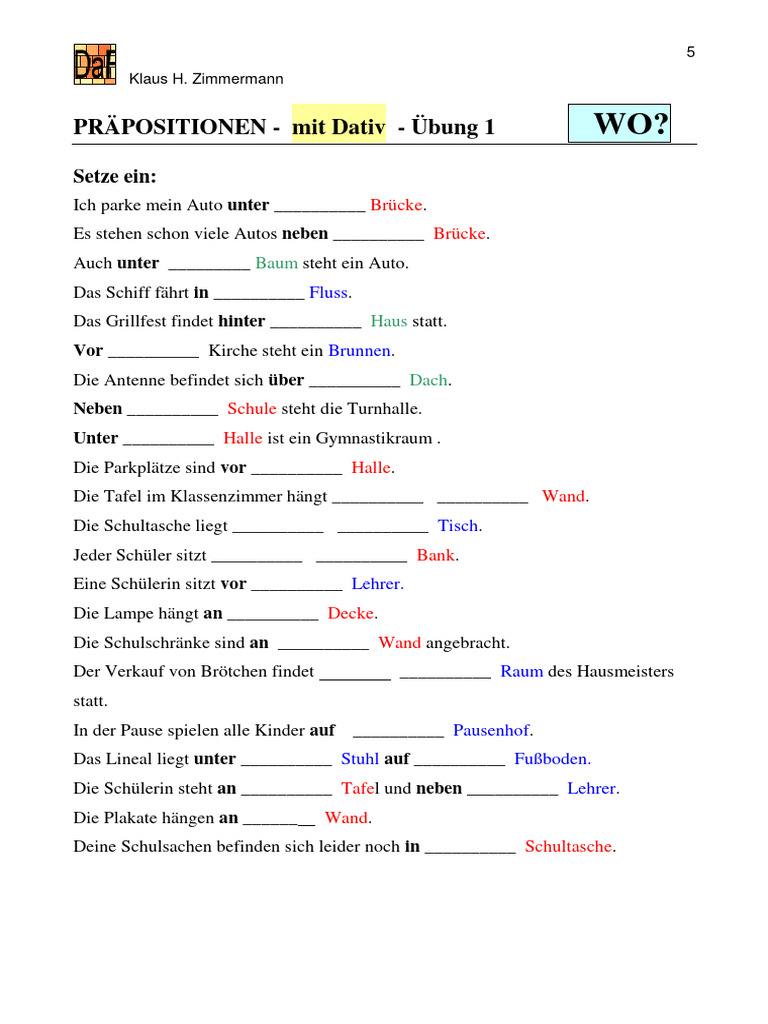 Dativ Oder Akkusativ Übungen | PDF