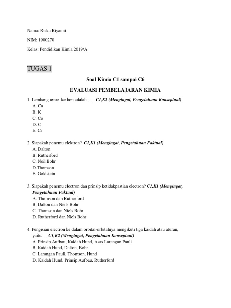 Soal Kimia C1 Sampai C6 | PDF