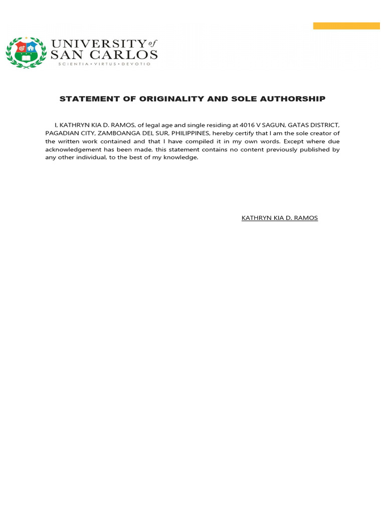 Statement of Originality and Sole Authorship | PDF