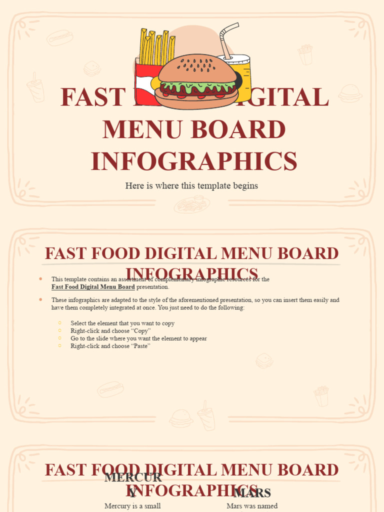 Fast Food Digital Menu Board Infographics by Slidesgo | PDF