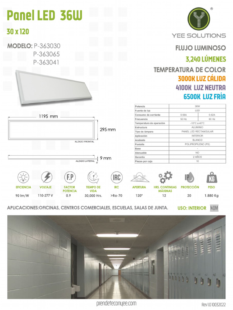 Panel 30X120 36W 3000K - 6500K Yee Solutions | PDF