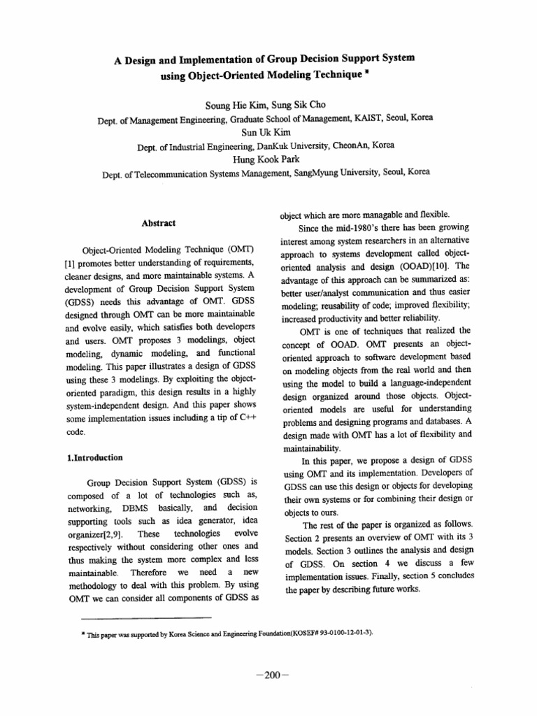 A Design and Implementation of Group Decision Support System Using Object-Oriented Modeling ...