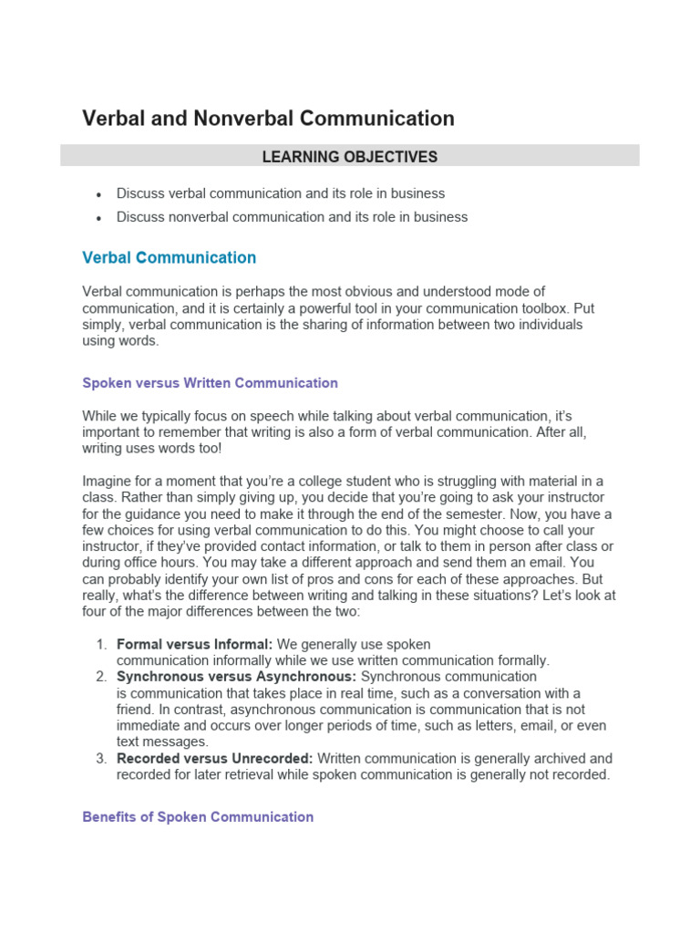 Verbal and Nonverbal Communication | PDF