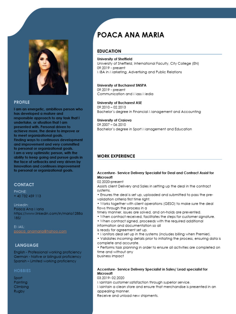 Poaca Ana Maria CV 2021 | PDF | Sales | Marketing
