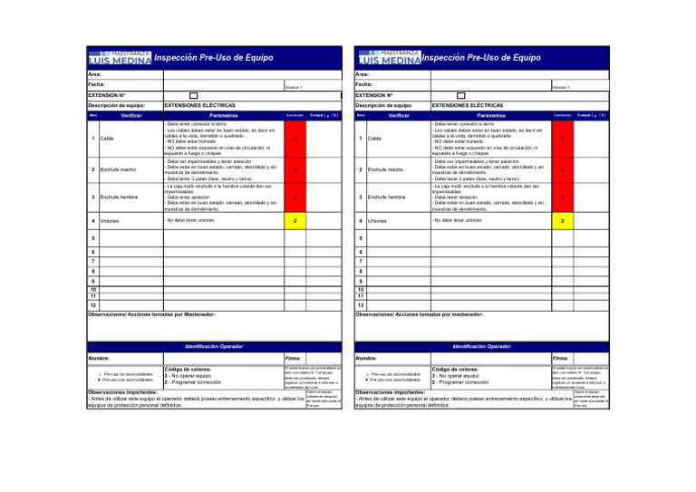 Check List Extensiones Eléctricas | PDF | Enchufes y tomas de corriente ...