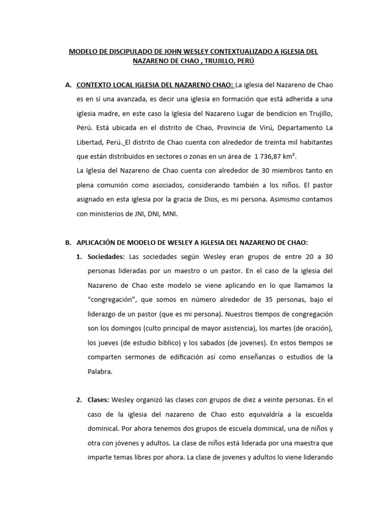 Modelo de Discipulado de John Wesley Contextualizado A Iglesia Del ...