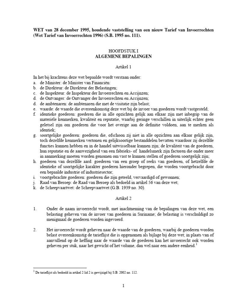 Wet Tarief Invoerrechten 2023 | PDF