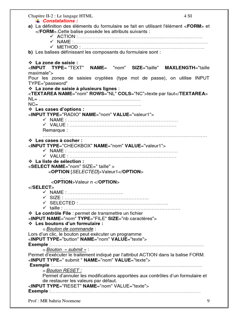 Création de Formulaires en HTML | PDF
