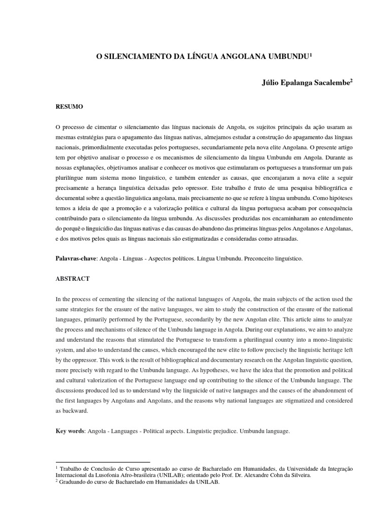 Sielciamento Do Umbundu | PDF | Angola | Linguística