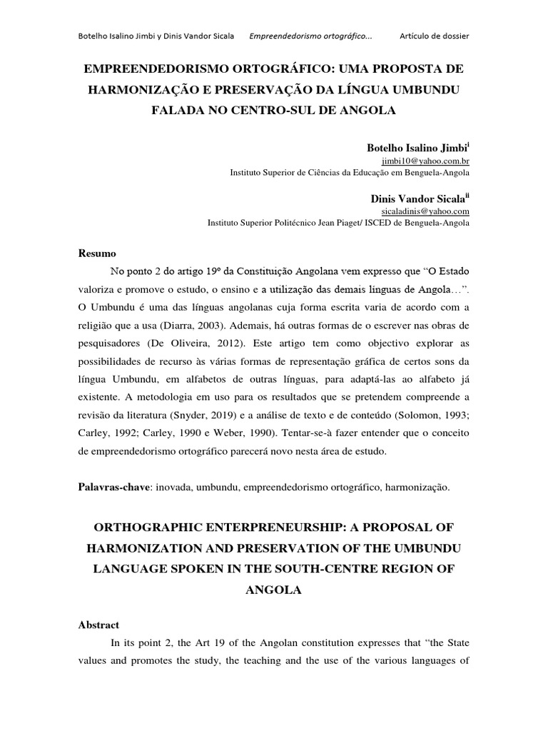 Harmonização e Preservação Da Língua Umbundu | PDF