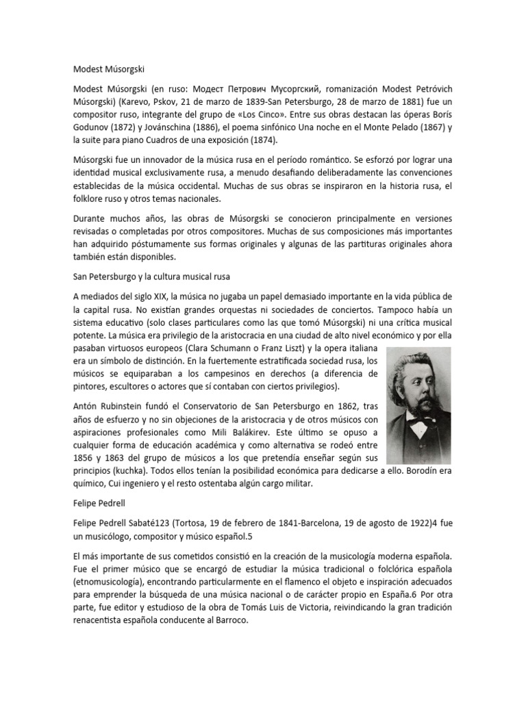 Compositores de la música moderna: Músorgski | PDF | Richard Wagner ...
