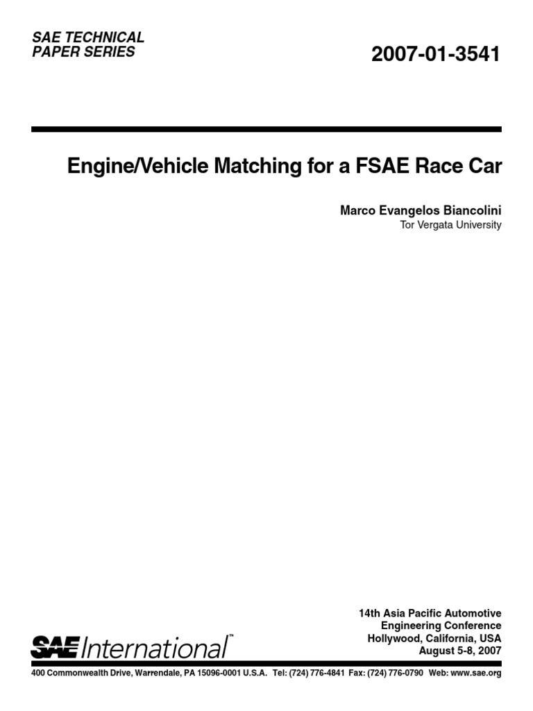 2007-01-3541 Engine-Vehicle Matching For A FSAE Race Car | PDF ...