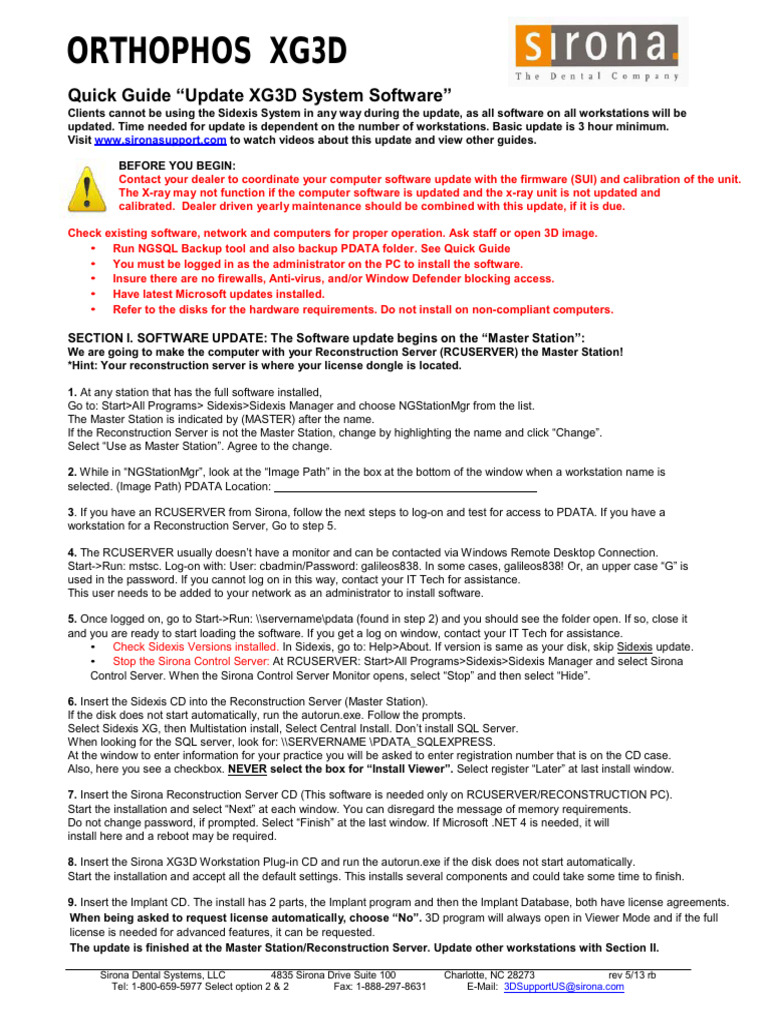 ORTHOPHOS XG3D - Sirona Support | PDF
