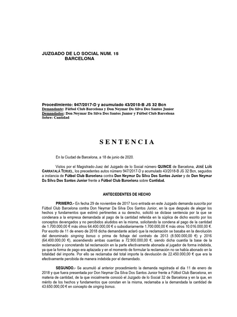 Sentencia Que Da La Razon Al Barca Contra Neymar Ed5c699 | PDF Sentencia Que Da La Razon Al Barca Contra Neymar Ed5c699 | PDF