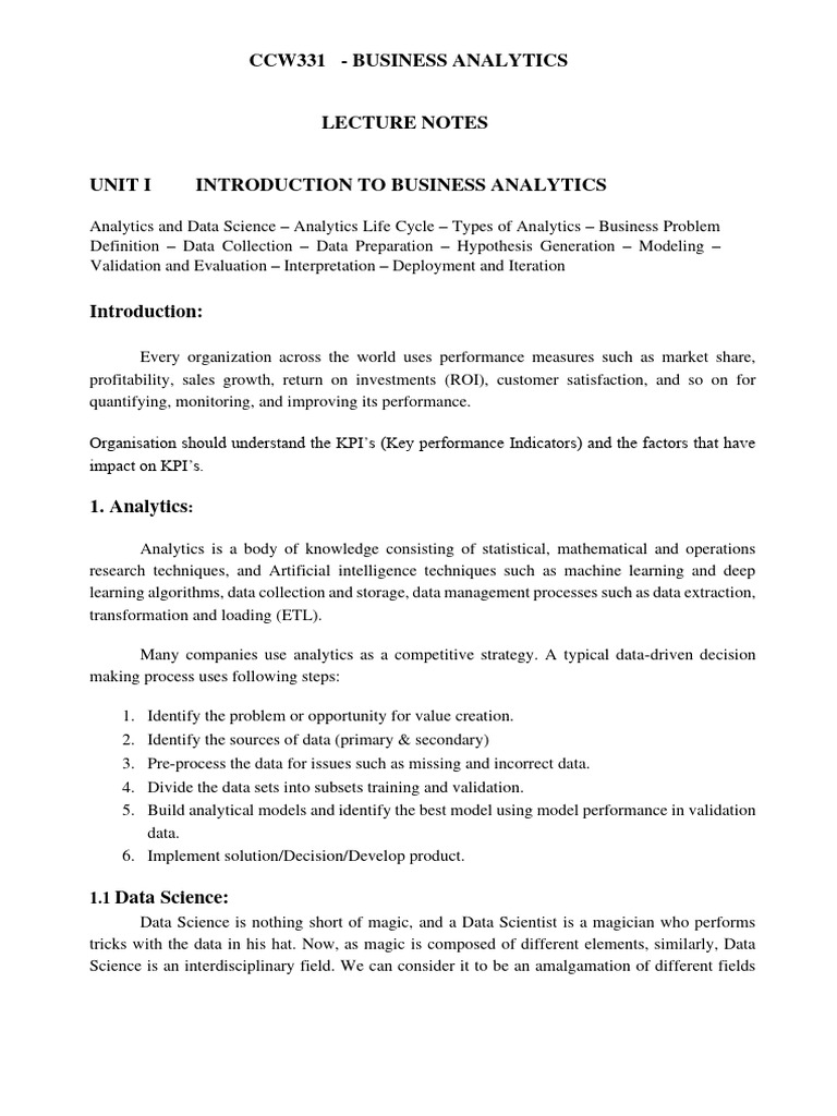 Business Anaytics Unit 1 | Download Free PDF | Analytics | Hypothesis