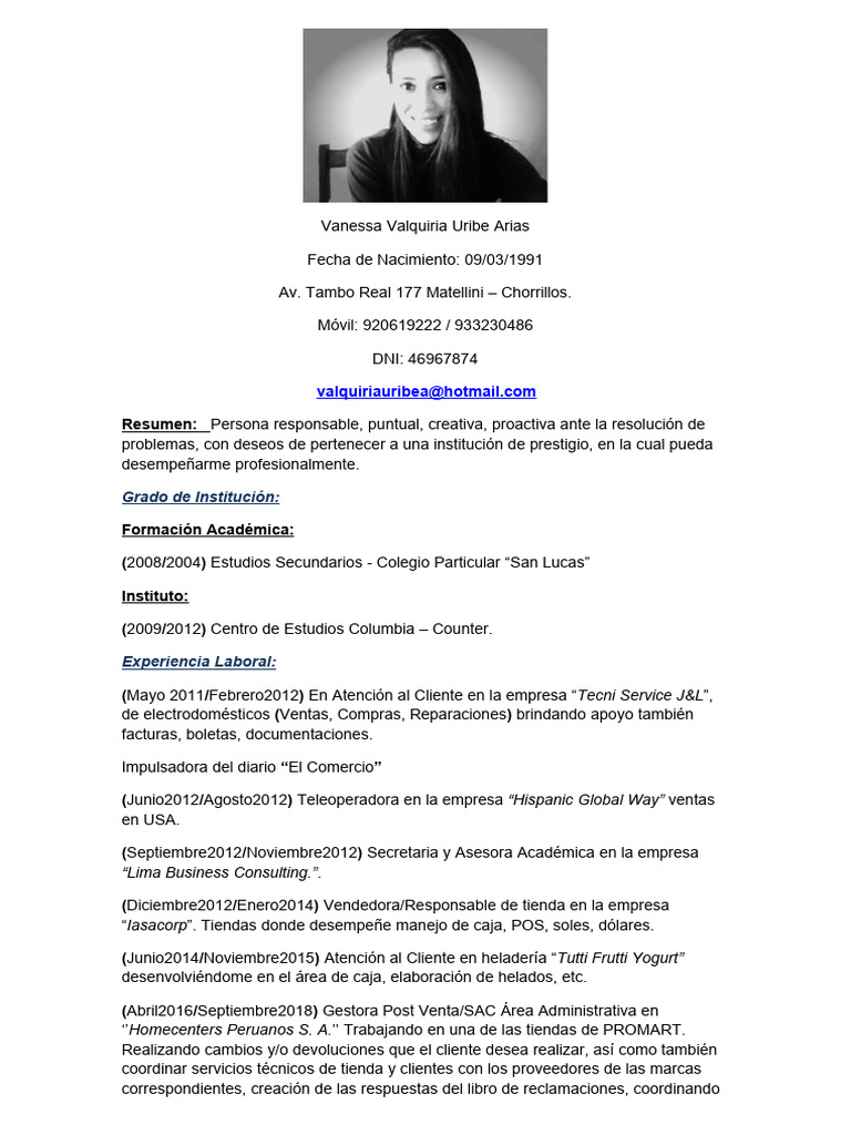 Valquiria Uribe Arias CV | PDF