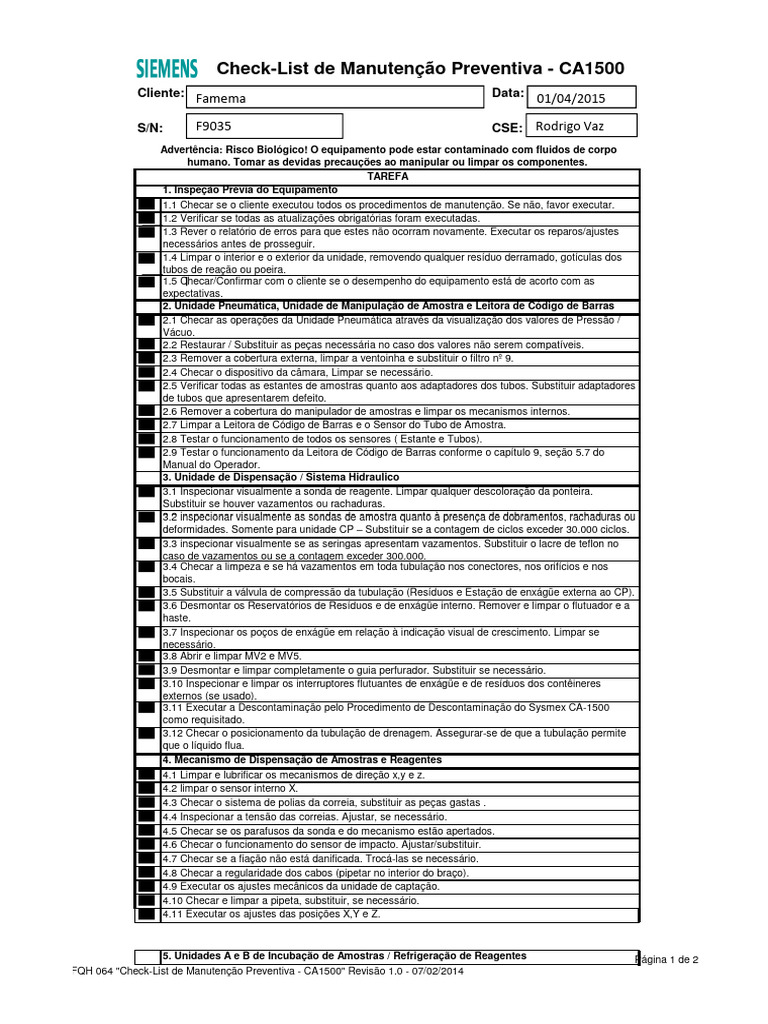 Check List de Manutenção Preventiva CA1500Famema F9035_____01_04_2015 ...