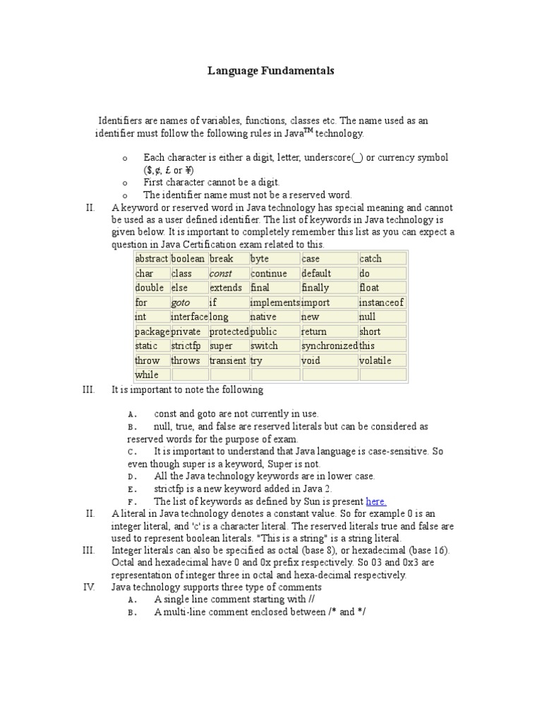 Language Fundamentals | PDF | Data Type | Integer (Computer Science)