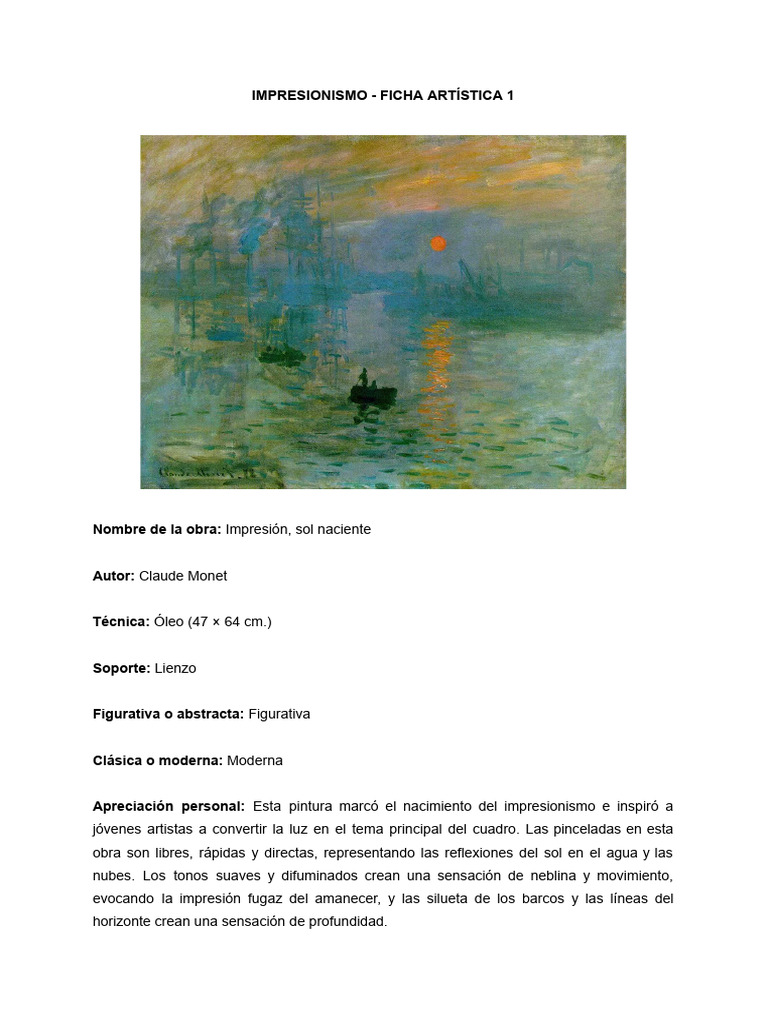 Fichas Artísticas Del Impresionismo | PDF