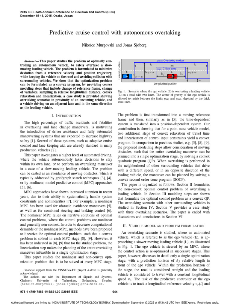 Predictive Cruise Control With Autonomous Overtaking Pdf Mathematical Optimization