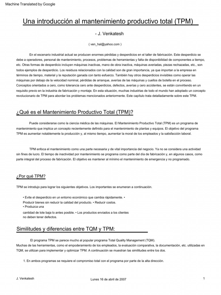 L20-An Introduction To Total Productive Maintenance (TPM) | PDF ...