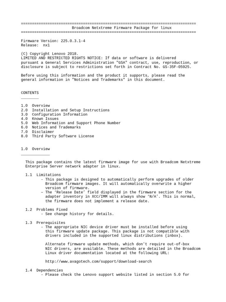 Brcm-Lnvgy FW Nic nx1-225.0.3.1-4 Linux x86-64 | PDF