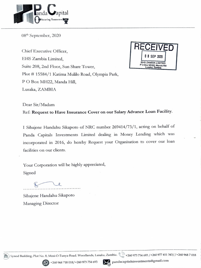 Insurance Request for Loan Facility | PDF