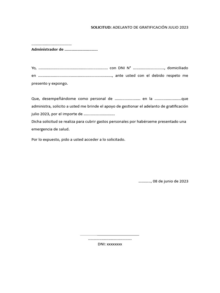 Solicitud Adelanto Gratif | PDF | Hogar, jardinería y bricolaje