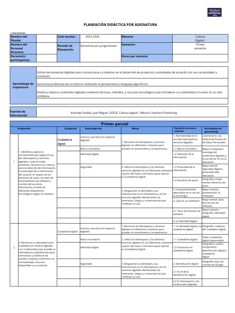 Planeacion-MCCEMS-2023_CULTURA DIGITAL 1 (1) | PDF | Algoritmos | Pensamiento