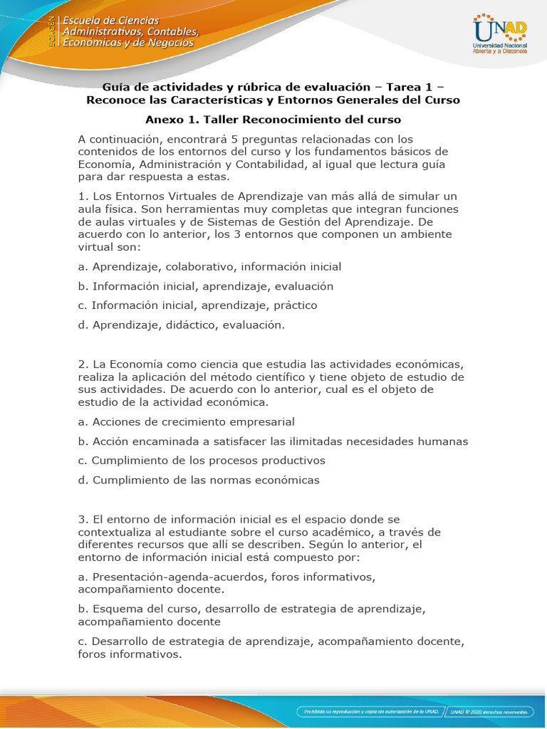 Anexo 1. Taller de Reconocimiento Del Curso | PDF