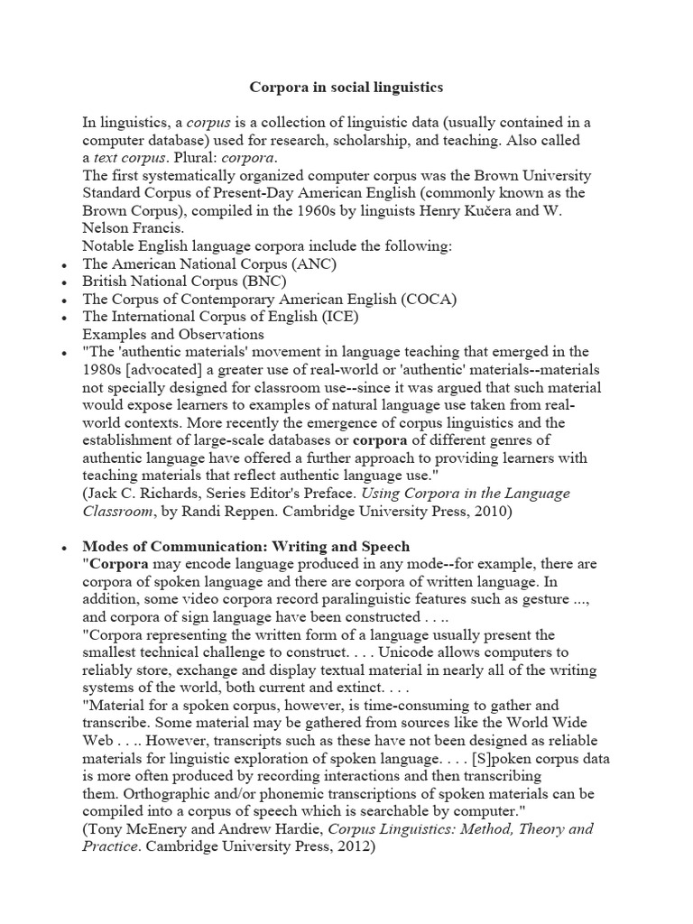 Corpora Linguistics | PDF